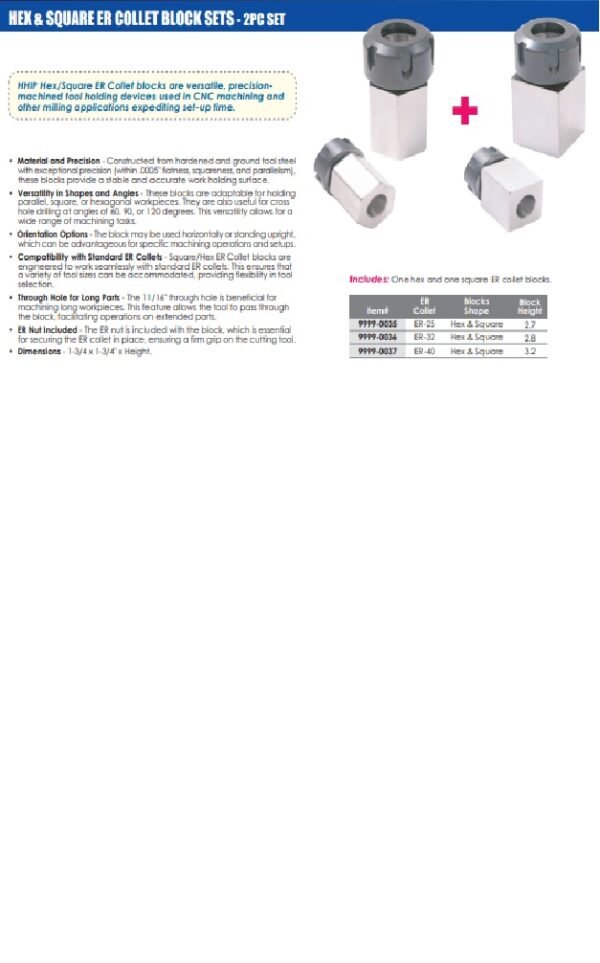 ER-32 SQUARE & HEX COLLET BLOCK SET (9999-0036)